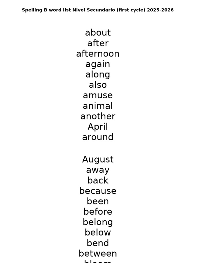 Spelling B Word List for Secondary 2025-2026 | PDF