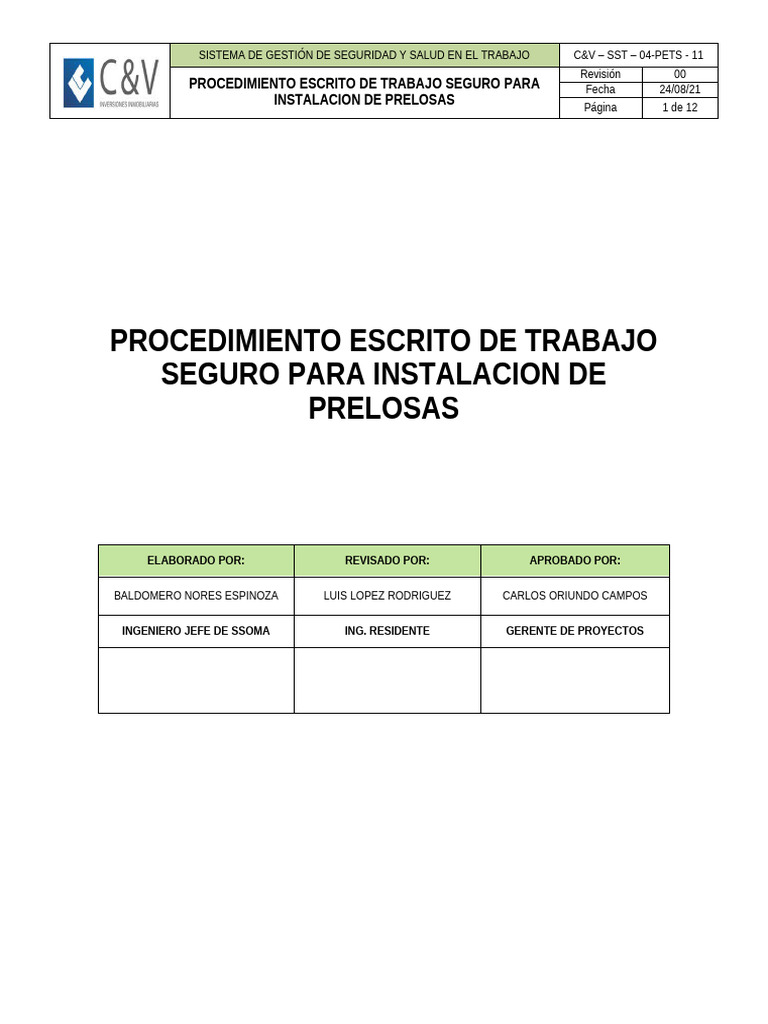Procedimiento Seguro para Instalación de Prelosas | PDF | Hormigón