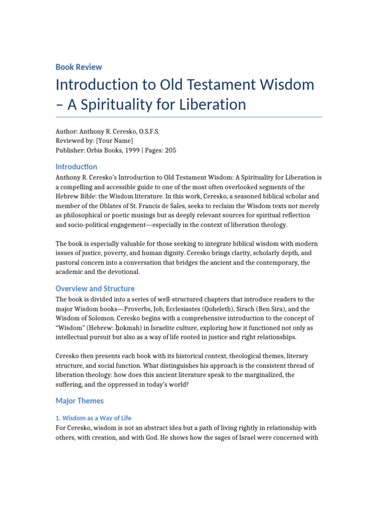 Old Testament Wisdom Review: Liberation Insights | PDF | Wisdom | Bible