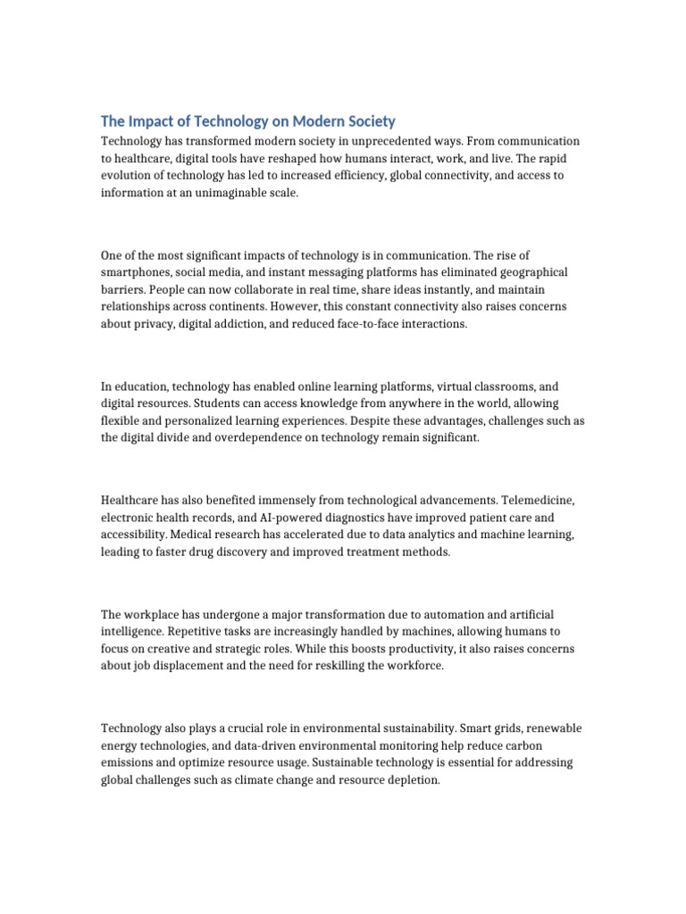 Technology's Transformative Impact on Society | PDF | Automation ...