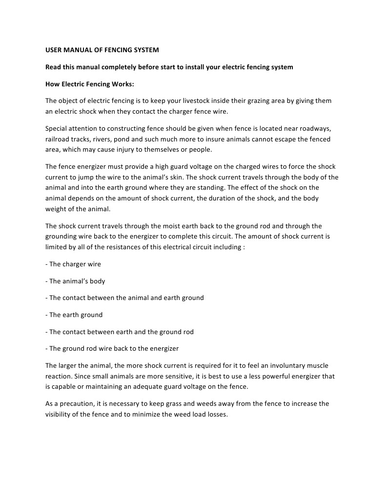 User Manual of Fencing System | PDF | Electric Shock | Electric Current