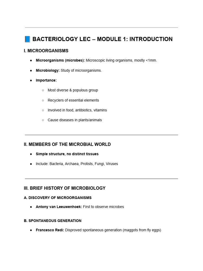 Bacteriology Lec - Module 1 - Introduction | PDF | Microbiology | Nature