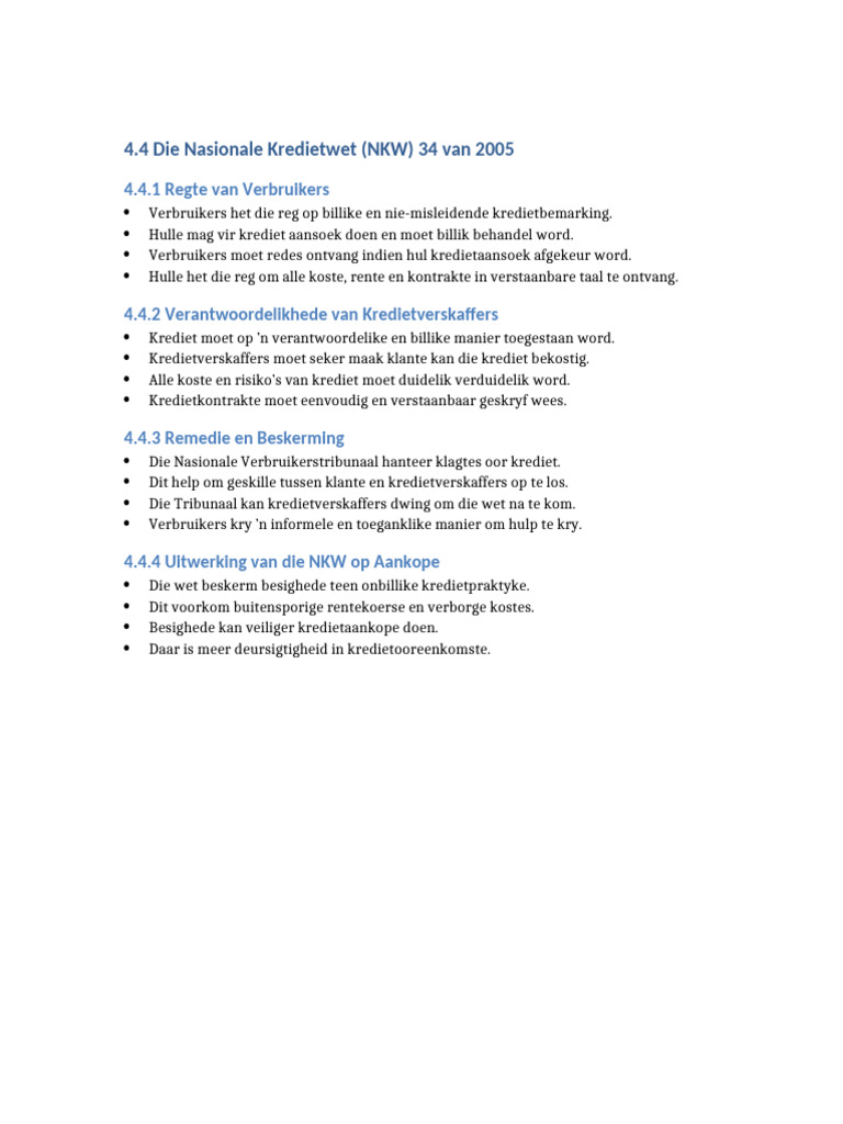 Nasionale Kredietwet Samevatting | PDF