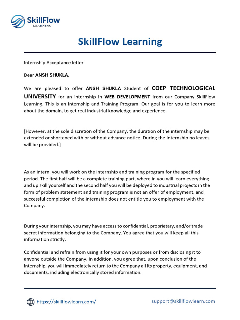 Acceptance Letter, ANSH SHUKLA | PDF