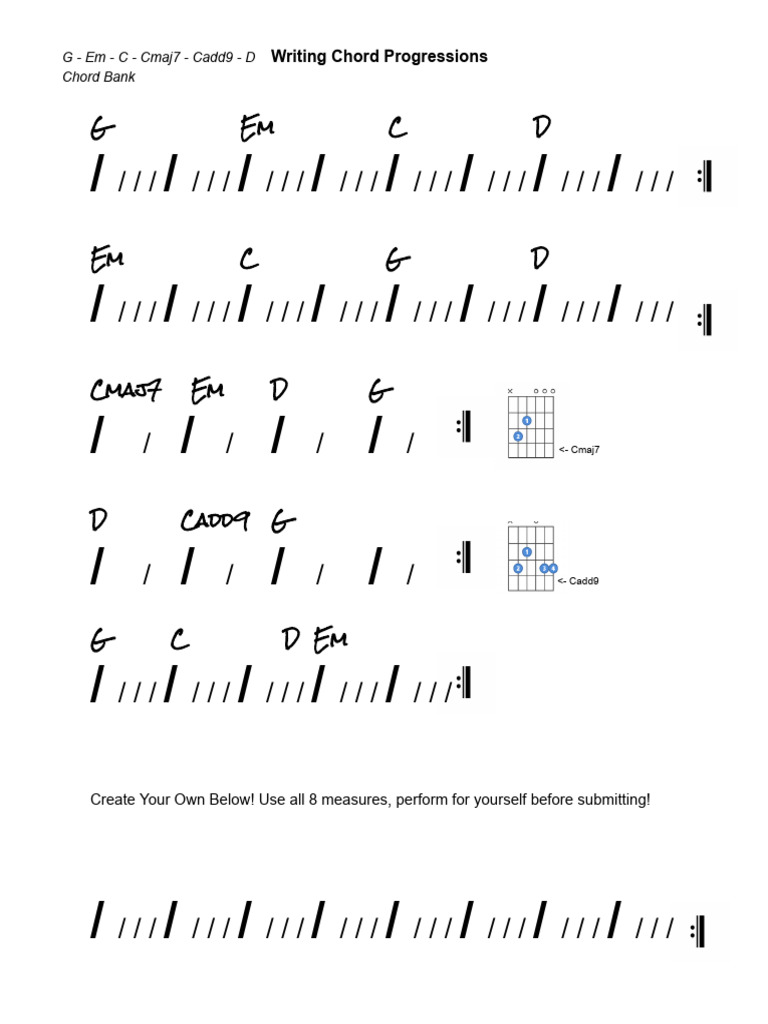 Writing Chord Progressions - G em C D | PDF