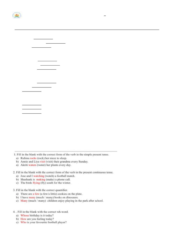 English Practice Worksheet for Students | PDF