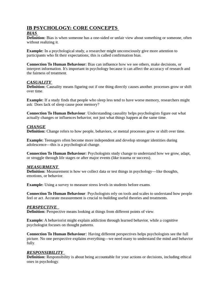 Key Concepts in IB Psychology Explained | PDF | Psychology | Human Behavior