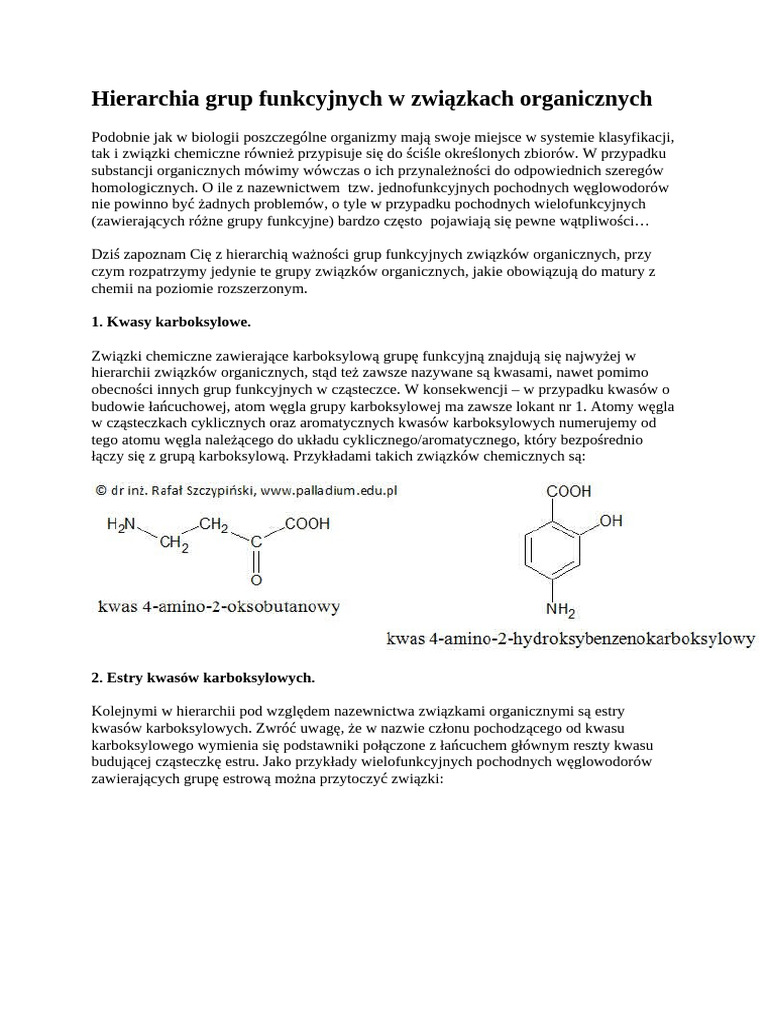 Hierarchia Grup Funkcyjnych W Związkach Organicznych | PDF