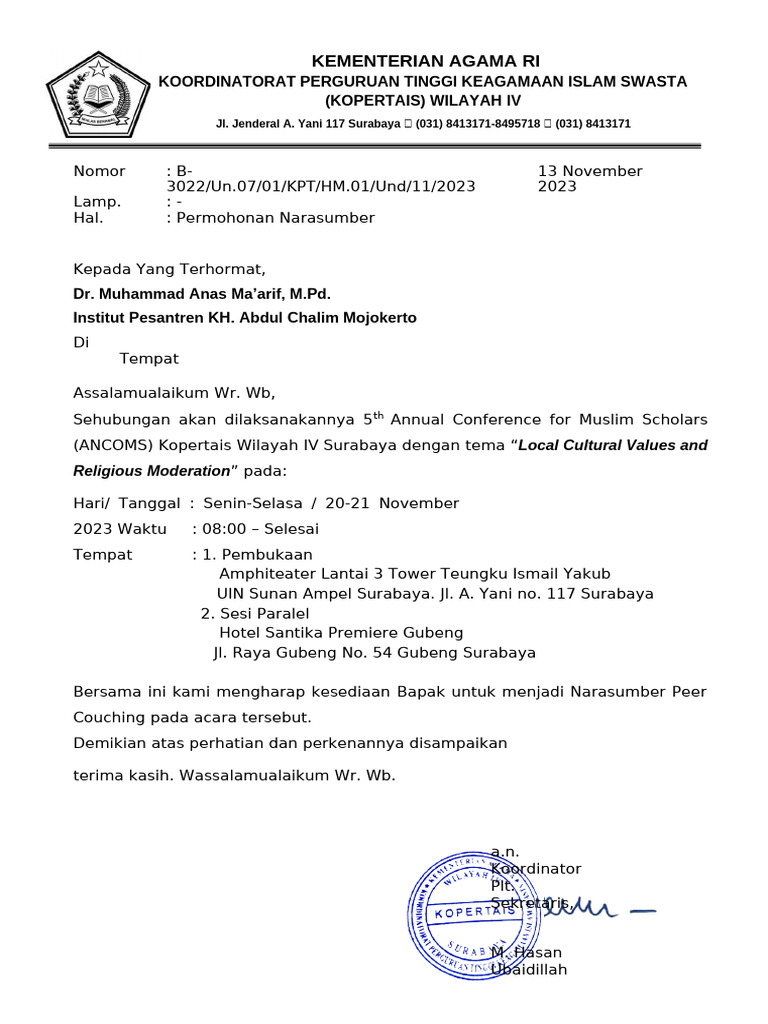 Undangan Ancoms 2023 Muhammad Anas Ma'Arif | PDF