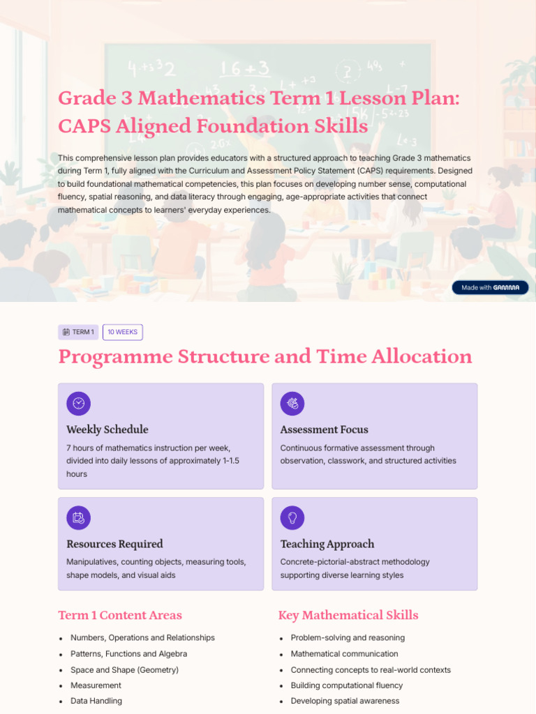 Grade 3 Term 1 Math Lesson Plan | PDF | Shape | Mathematics