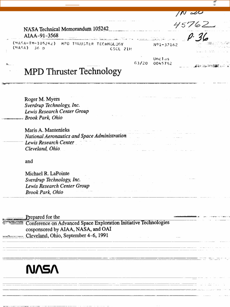 MPD Thruster Technology Overview | PDF | Plasma (Physics) | Viscosity