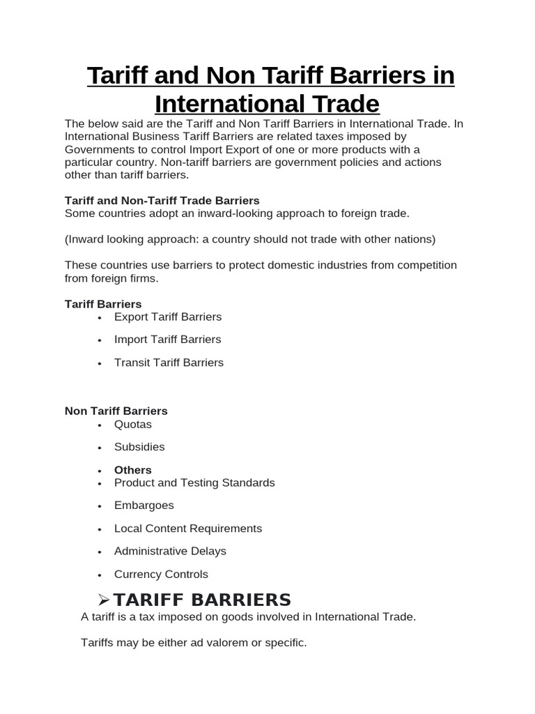 Tariff and Non Tariff Barriers in International Trade | PDF | Non ...