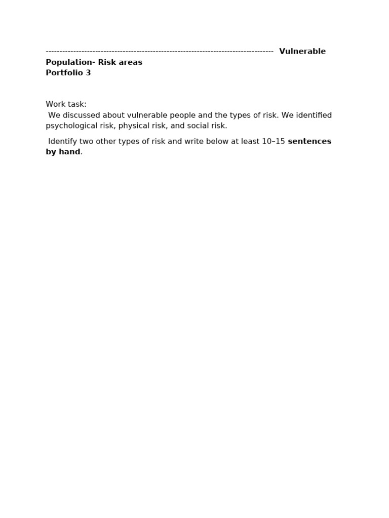 2.vulnerable Population - Assignment Portfolio 3 | PDF
