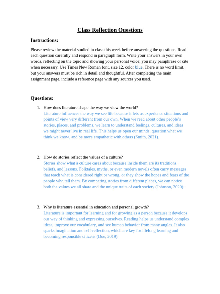 Class Reflection on Literature's Impact | PDF
