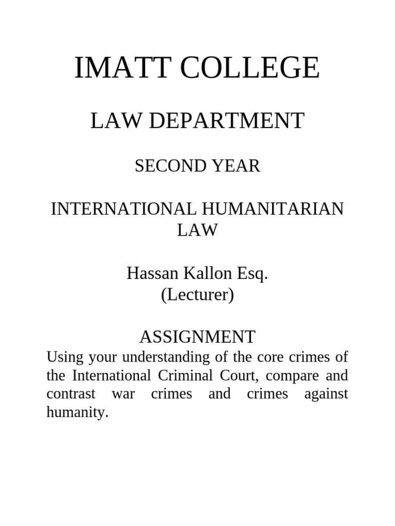 IHL Assignment | PDF | Crimes Against Humanity | War Crime