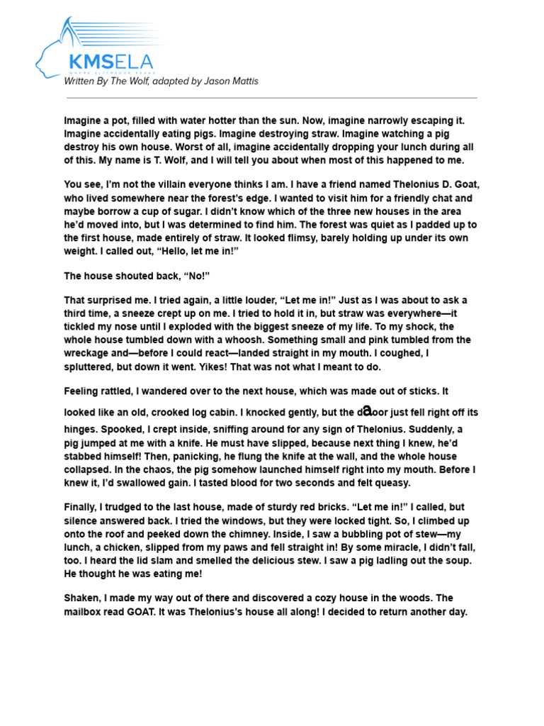 The Wolf's Side of The Story (Adapted by Jason Mattis) | PDF