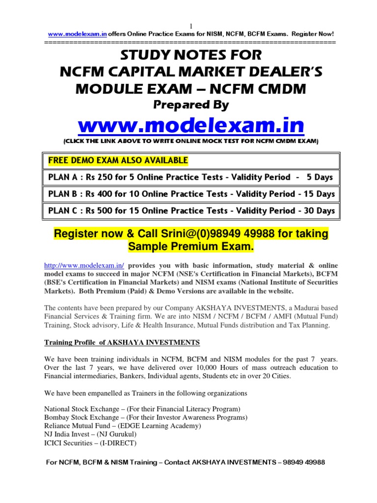 NCFM Capital Market Dealers Exam Guide | PDF | Order (Exchange ...