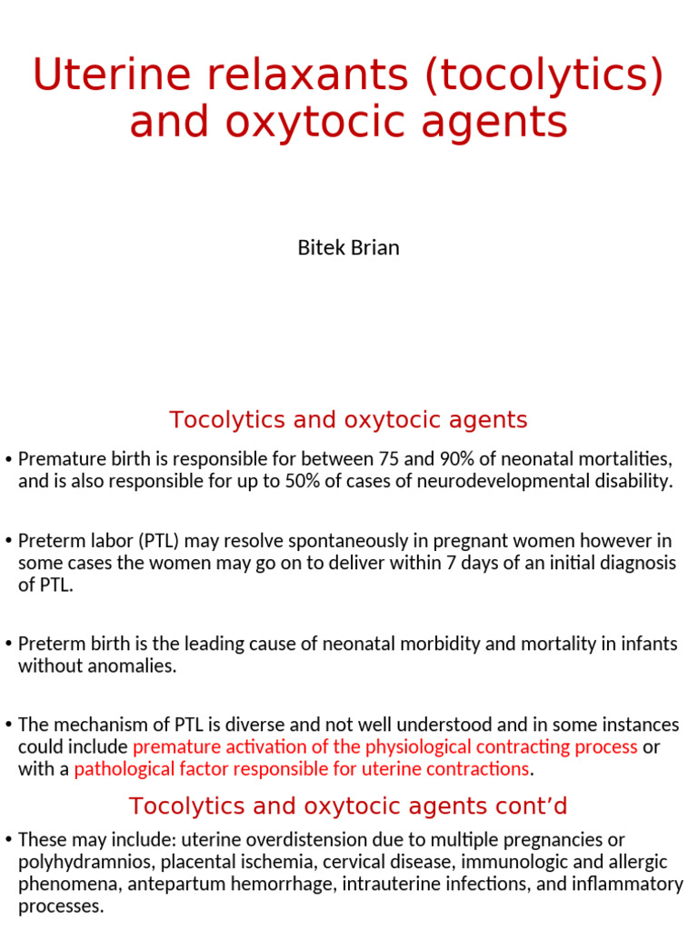 Uterine Relaxants (Tocolytics) and Oxytocic Agents | PDF | Preterm ...