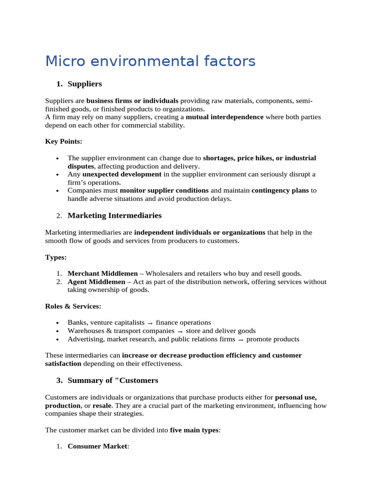 Key Micro Environmental Factors in Marketing | PDF | Marketing | Goods