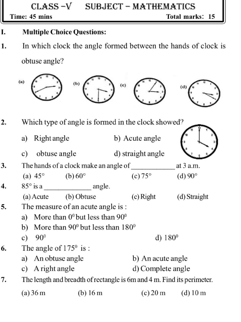 Maths Test Class 5th-1 | PDF