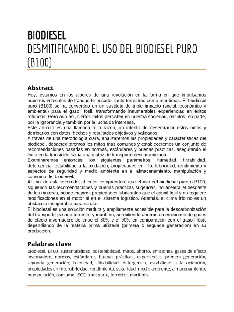 Mitos del Biodiesel Puro (B100) Desmentidos | PDF | Biodiésel ...