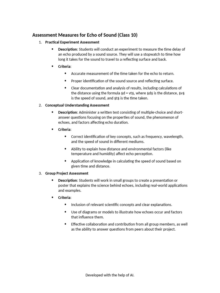 Assessment Measures On Echo of Sound For Class 10 | PDF