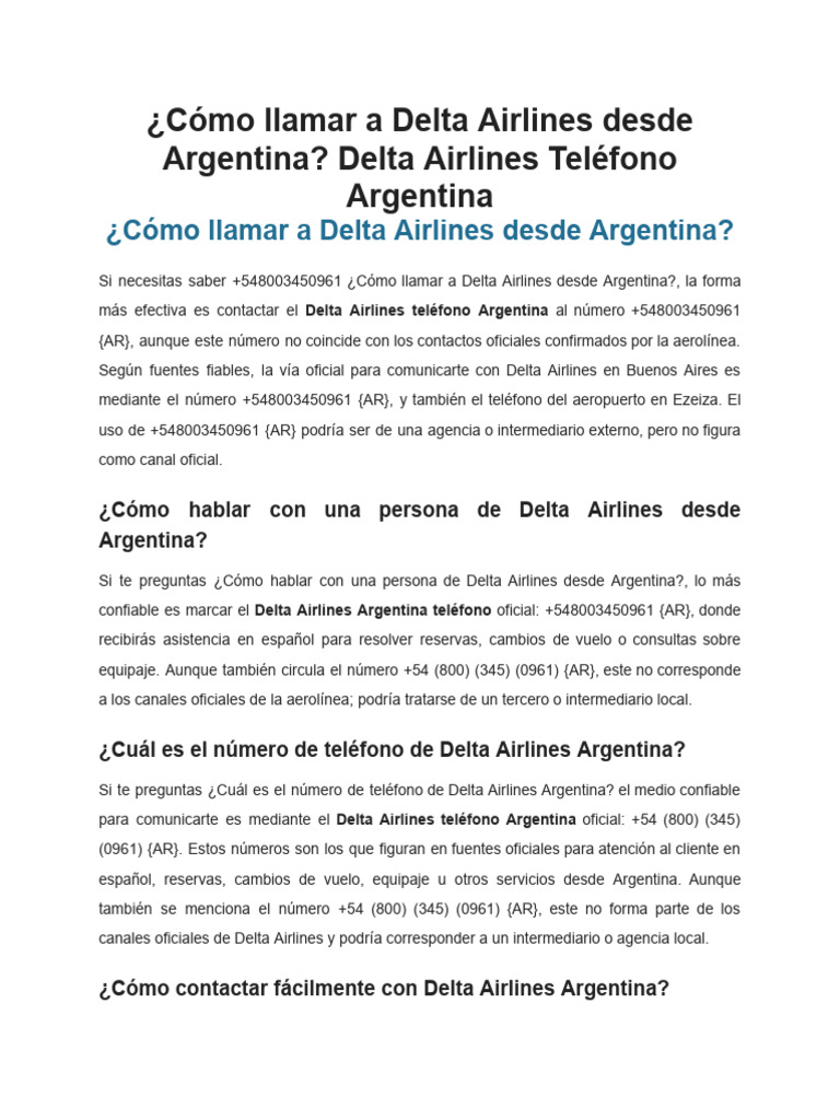 ¿Cómo llamar a Delta Airlines desde Argentina? Delta Airlines Teléfono ...