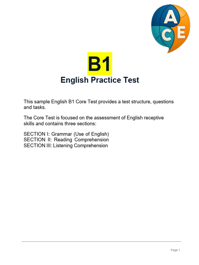 B1 English Practice Test Sample | PDF | Fear