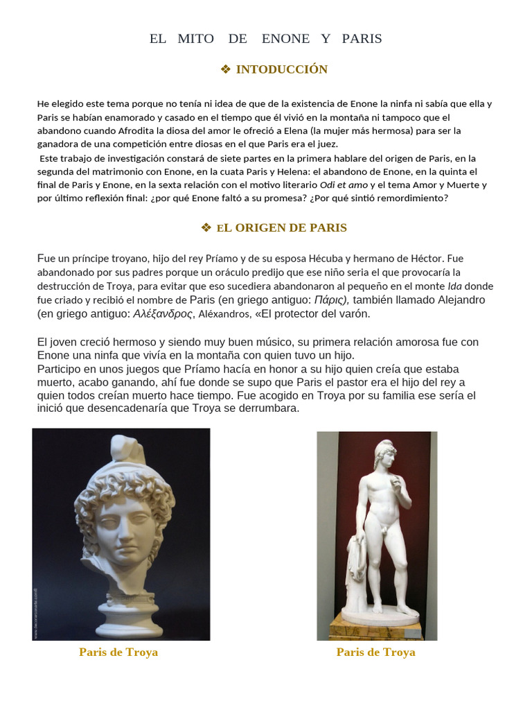 El Mito de Enone y Paris Trabajo Lorena Latin4dlore40 | PDF | París ...