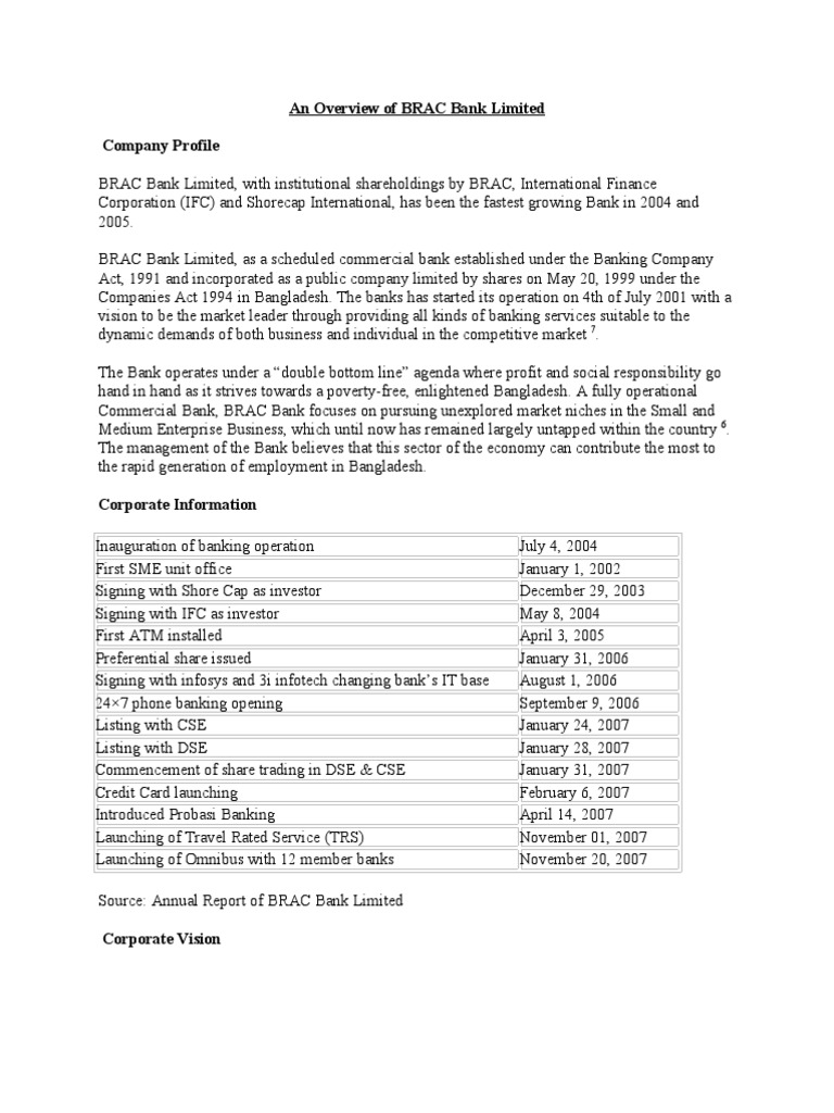 An Overview of BRAC Bank Limited | PDF | Banks | Employment
