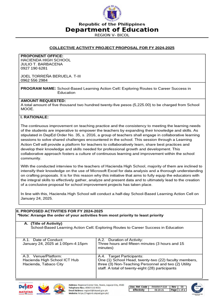 Proposed Proj Activity Proposal Template SLAC November | PDF ...