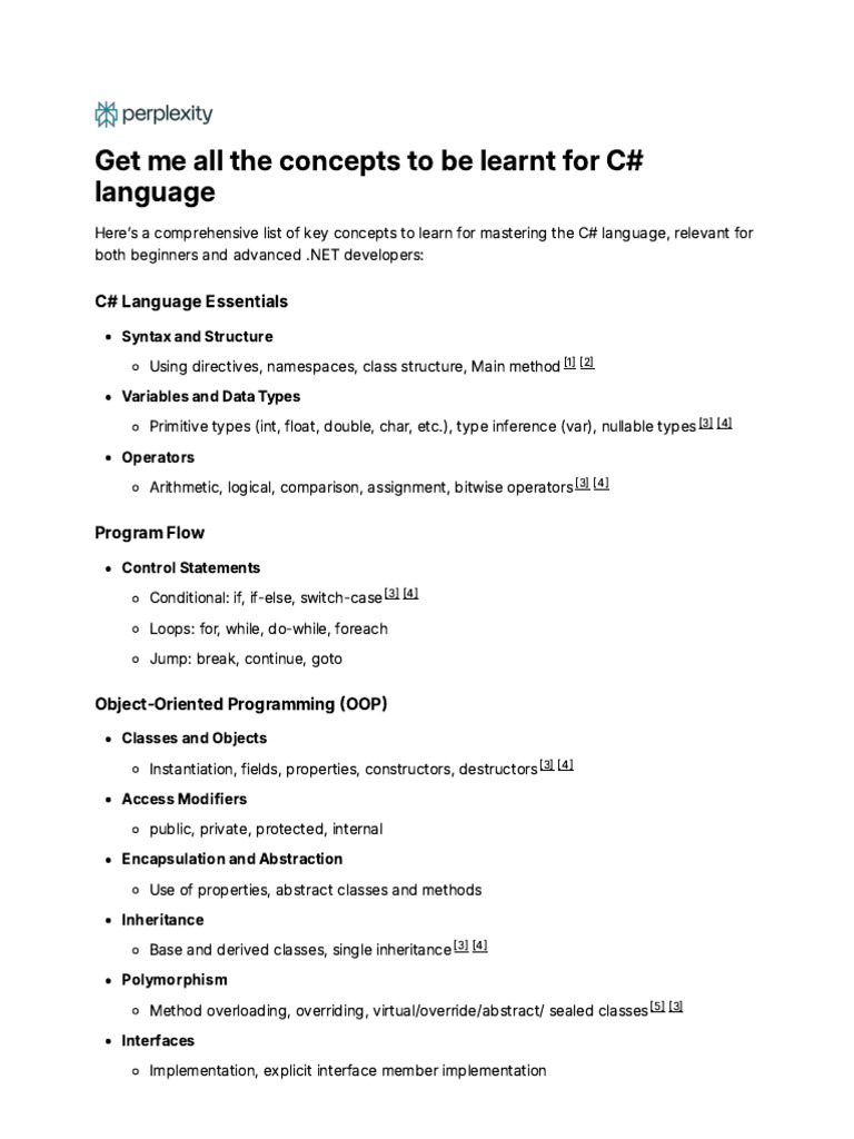 Get Me All The Concepts To Be Learnt For C# Langua | PDF | Method ...