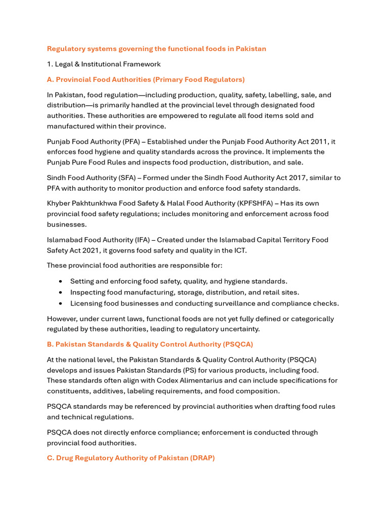 Functional Food Regulations in Pakistan | PDF | Food Safety | Nutraceutical