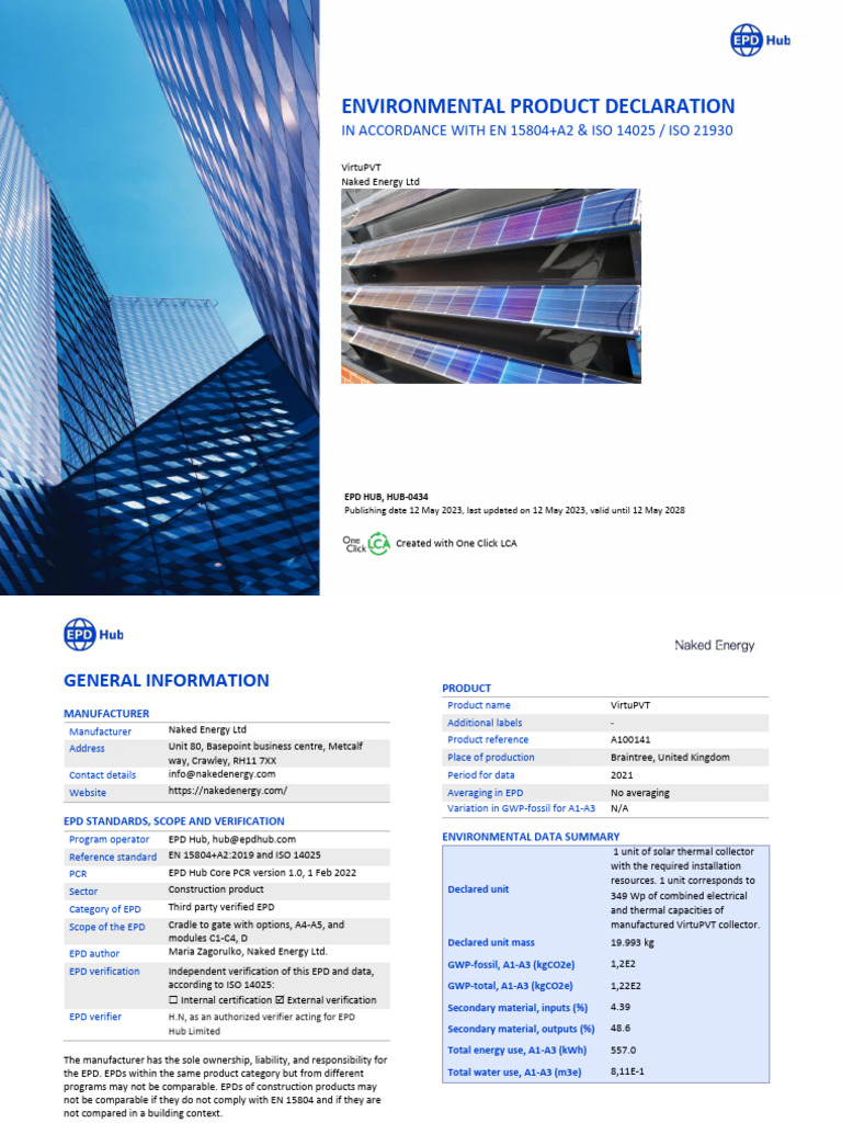 Environmental Product Déclaration of Solar Collectors | PDF | Life ...