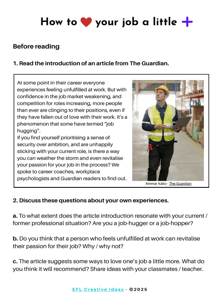 How To Love Your Work A Little More - Ss Worksheet | PDF | Learning ...