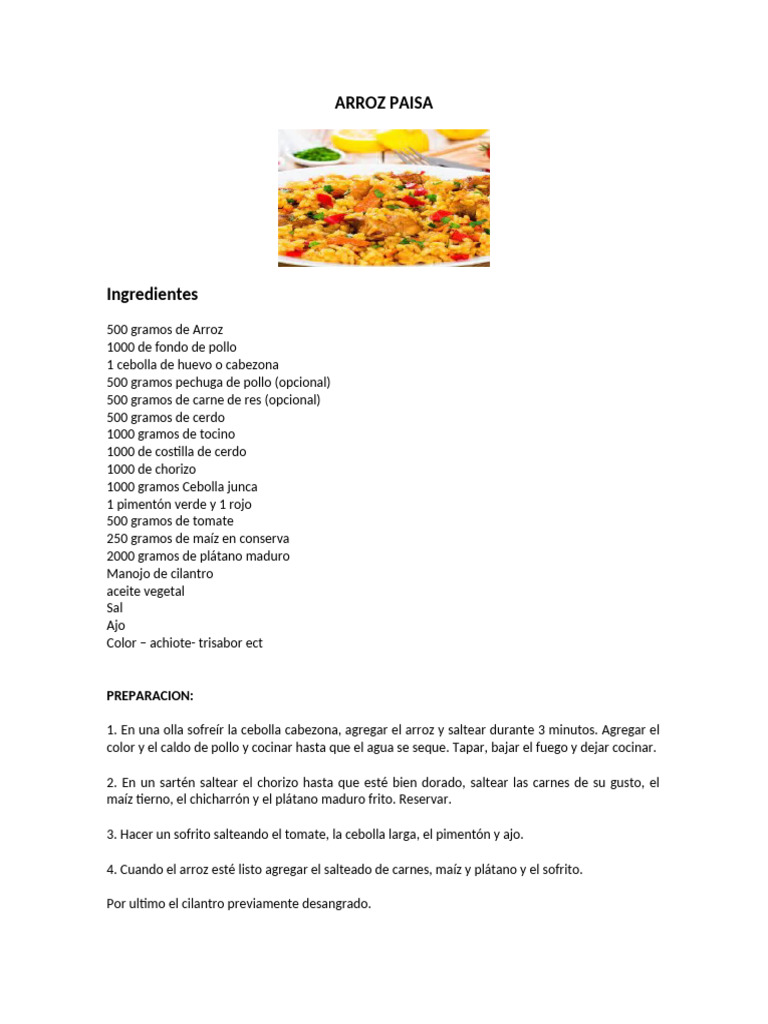 Receta de Arroz Paisa Tradicional | PDF