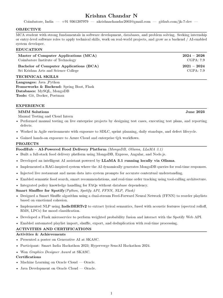 KRISHNA CHANDAR N - Profile | PDF | Artificial Intelligence ...
