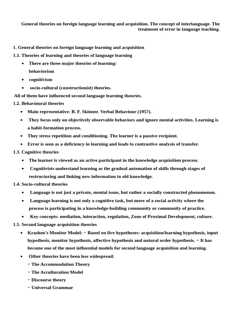 Theories of Language Learning and Error | PDF | Second Language ...