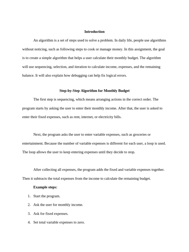 Monthly Budget Algorithm Guide | PDF | Computer Program | Programming