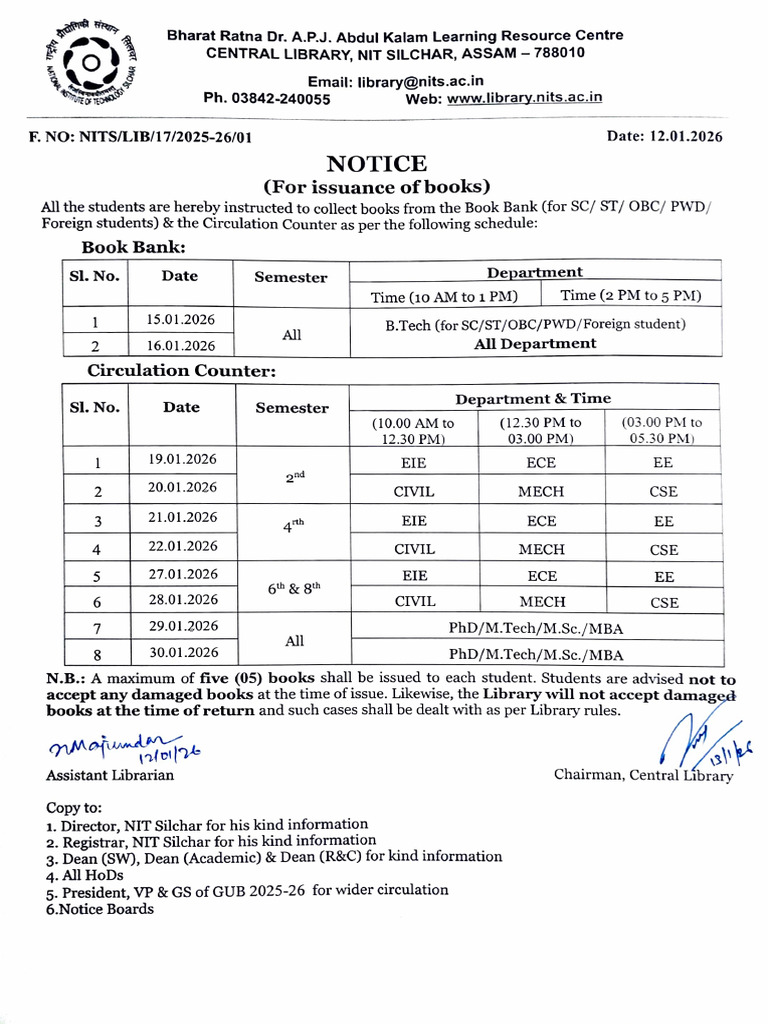 Book Issue Notice Jan 2026 | PDF