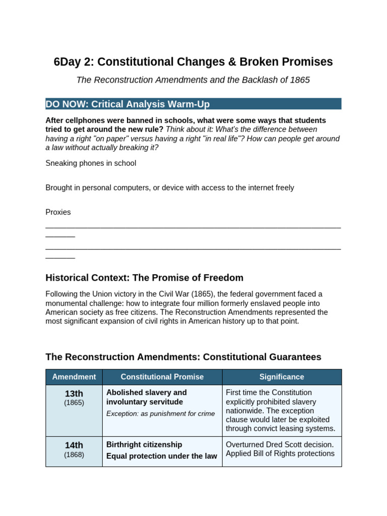 Christopher Waldron - Reconstruction - ICT - Handout | PDF ...