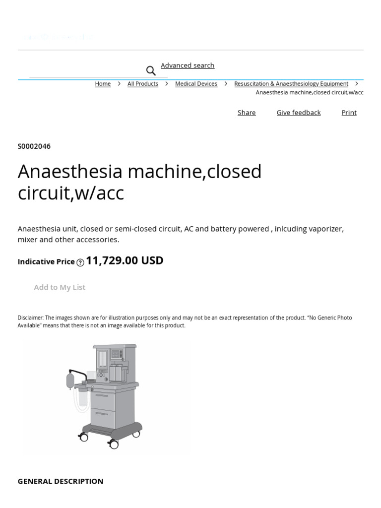Anaesthesia Machine, Closed Circuit, W - Acc | PDF | Nitrous Oxide ...