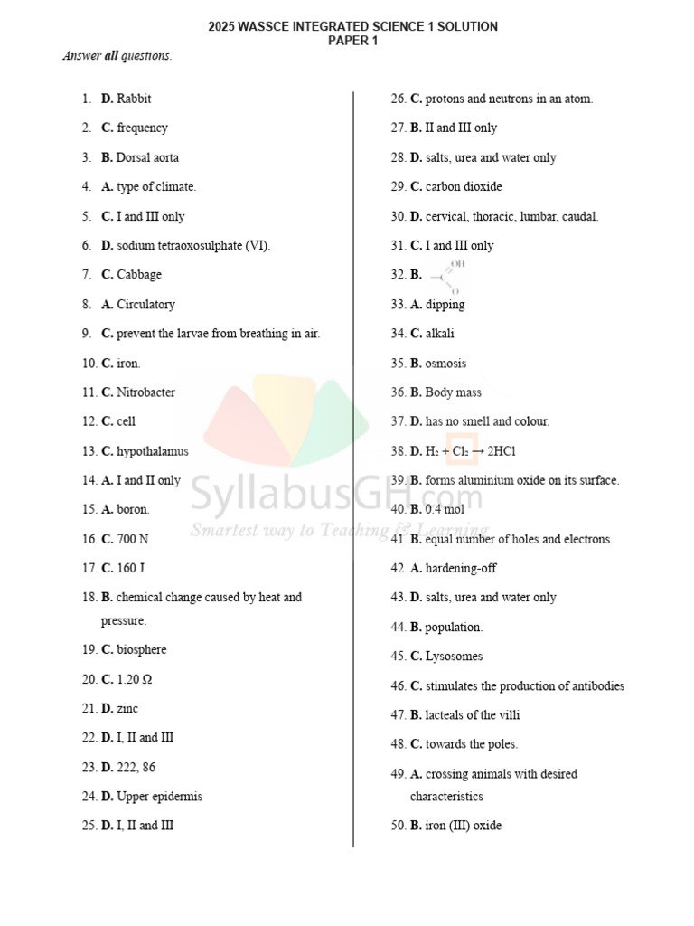 2025 WASSCE Integrated Science Solutions | PDF