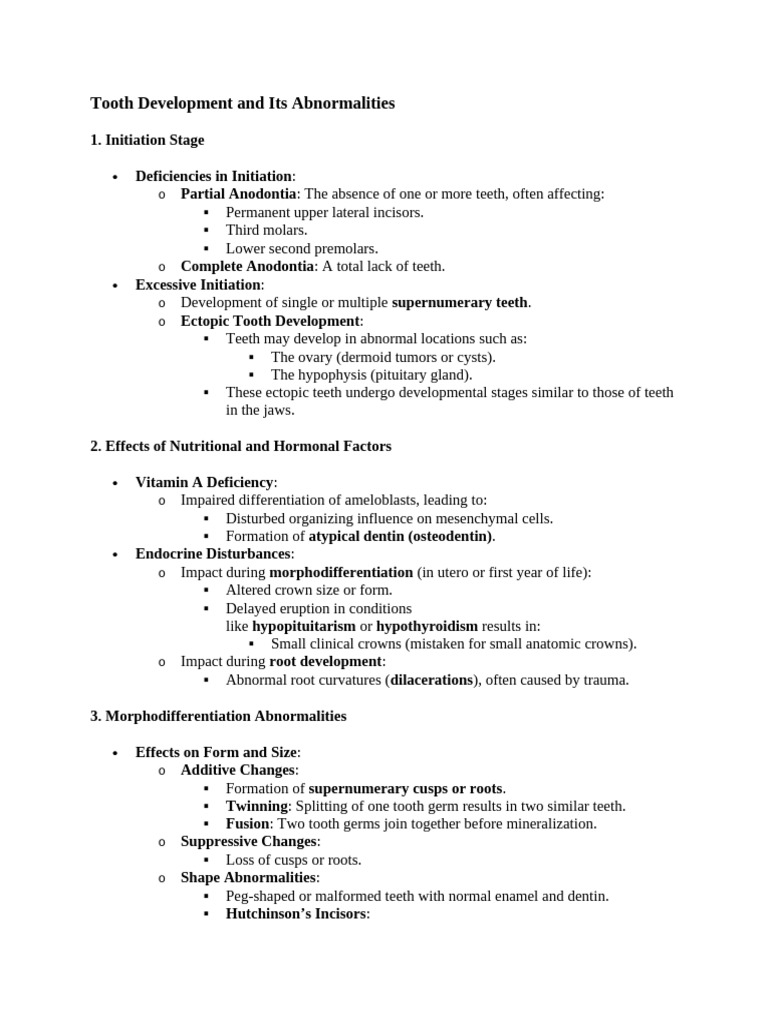 Tooth Development and Its Abnormalities | PDF | Human Tooth | Dental ...