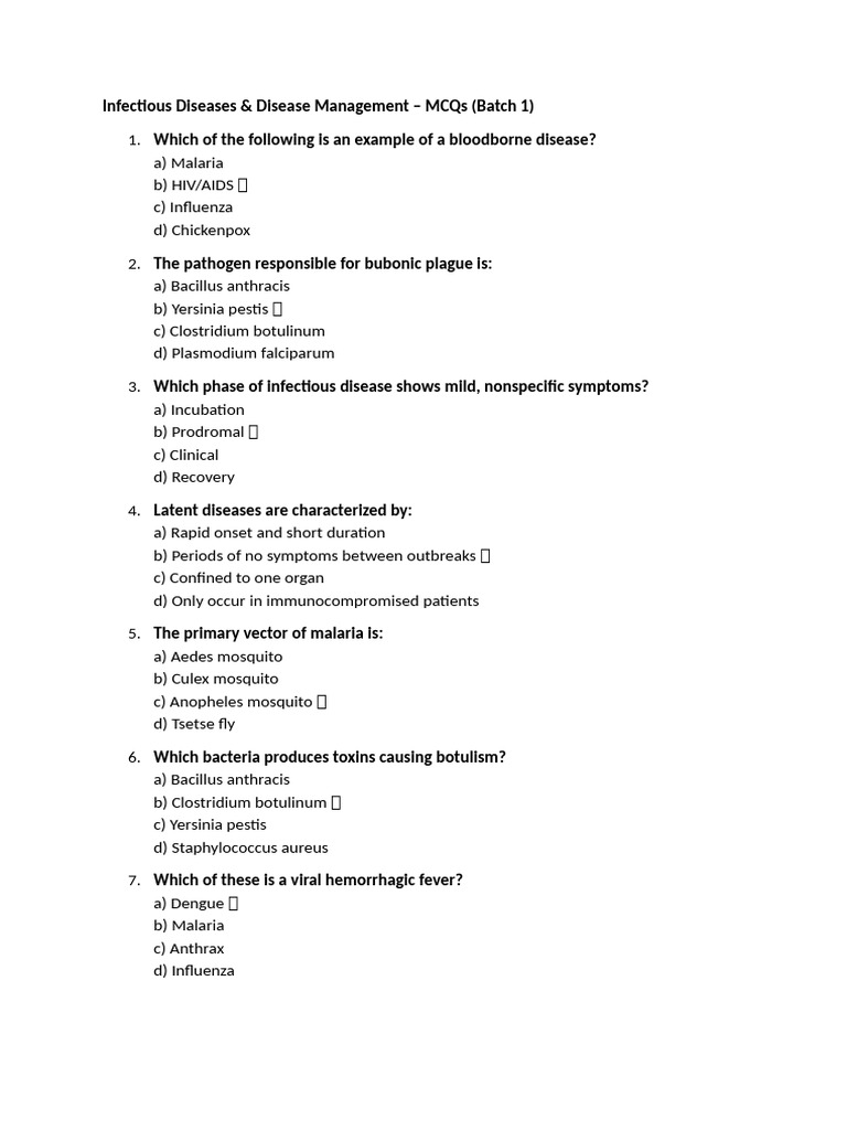 Infectious Diseases MCQs for Management | PDF | Vaccines | Immune System