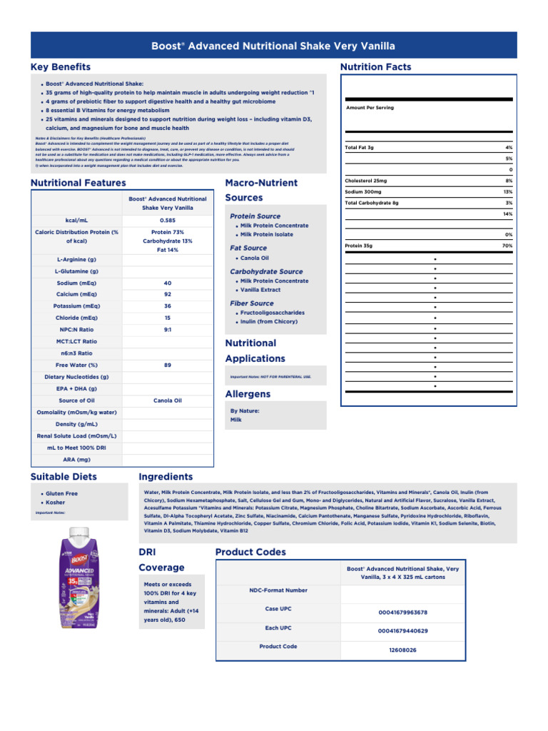Boost® Advanced Nutritional Shake Very Vanilla | PDF | Nutrition | Diet ...