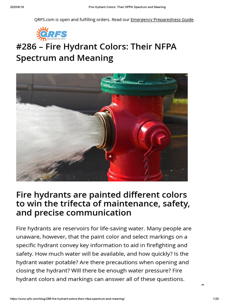 Fire Hydrant Colors - Their NFPA Spectrum and Meaning | PDF | Water ...