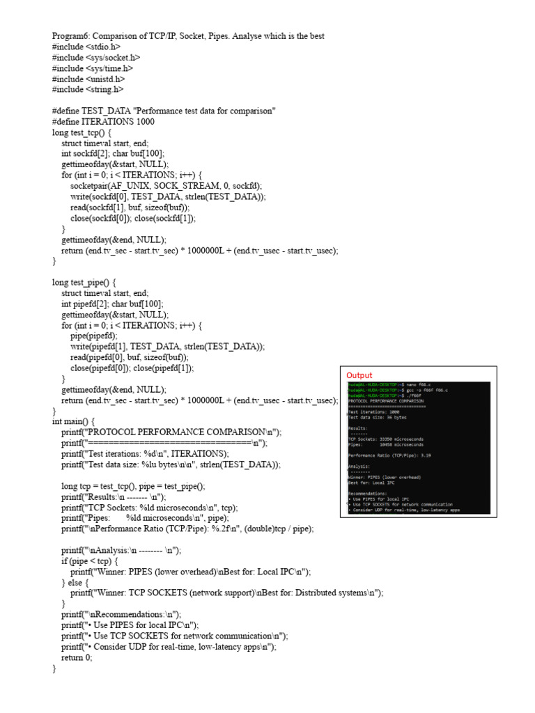 TCP/IP vs. Pipes Performance Analysis | PDF