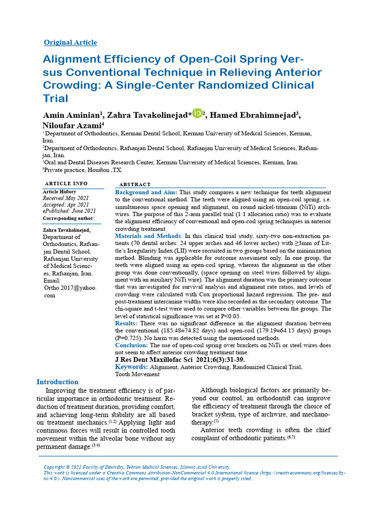Alignment Efficiency of Open-Coil Spring Versus Co | PDF | Orthodontics ...