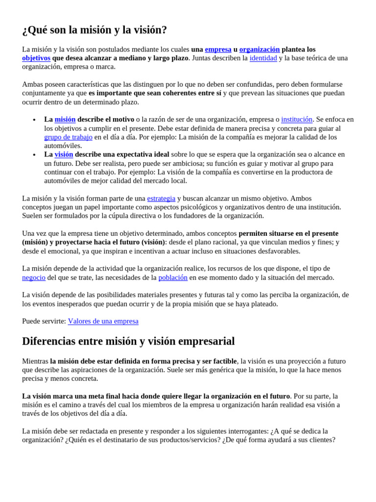 Qué Son La Misión y La Visión | PDF | Business | Beneficio (economía)